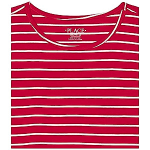 The Children's Place,Long Sleeve Striped Basic Layering Tee,Classic Red,Medium (7/8)