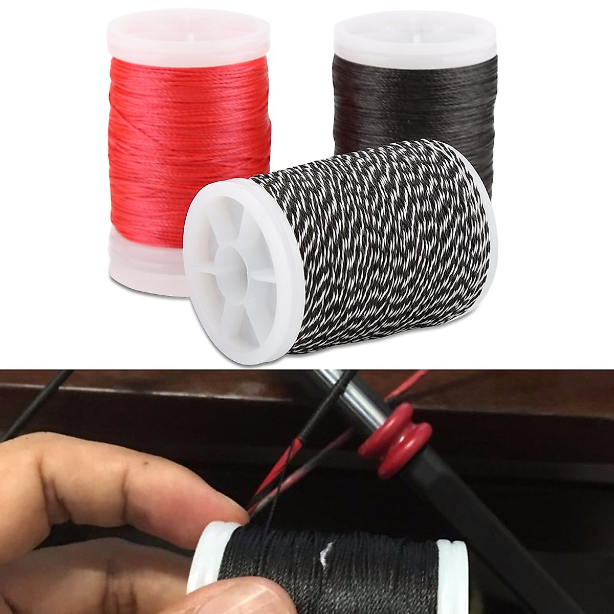 Empty Bow String On Spool,Bowstring Serving,Archery Serving Thread 120m Durable Nylon String Serving Thread for Bowstring Archery Supplies(Black+White)