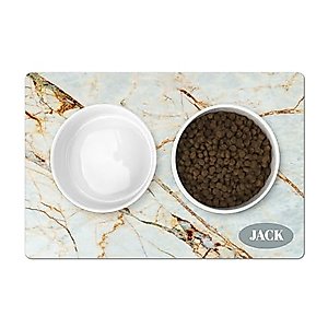 Personalized Pet Placemat, Marble Pattern Print, White, Grey, Rust, Custom Pet Feeding Mat, Machine Washable, 12" x 18", Pet Food Mat with Name by Multi Chic