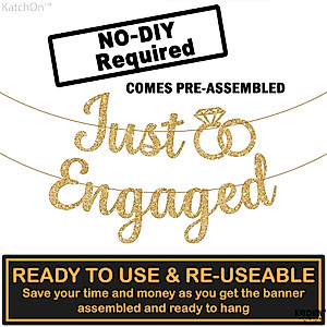 KatchOn, Glitter Gold Just Engaged Banner - 10 Feet, No DIY | Engagement Banner for Just Engaged Decorations | Engagement Party Decorations | Just Engaged Sign | Engagement Decorations