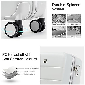 Hanke 16 Inch Underseat Carry On Luggage with Spinner Wheels Hard Shell Suitcases Mini Small Carry On Bag for Airline Approved TSA Luggage Lightweight Travel Suit Case(Smoke White)