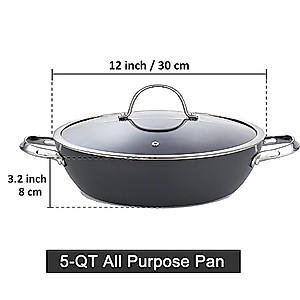 Cooks Standard Everyday Pan with Glass Lid, Chef's Pan 12-Inch Hard Anodized Nonstick All Purpose Pan 5-Quart Wok Stir Fry Pan, Black