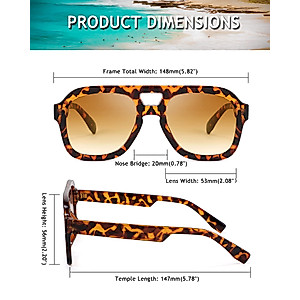 FEISEDY Vintage Pilot Sunglasses Double Bridge Women Men Large Square Thick Frame Trendy Eyewear UV400 B2846
