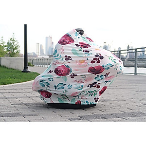 Baby Carseat Cover with Carrying Pouch Nursing/Breastfeeding 3 in 1 Multi-Use Extra Soft Floral Car Seat Canopy Baby Shower/New Moms and Dads
