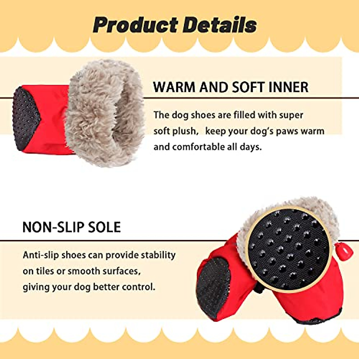 LUZGAT Dog Boots Paw Protectors,Small Dog Winter Boots Shoes,with Anti-Slip Sole and Plush for Warm Snow Outdoor Walking,Pack of 8(Red+Red.Size 3)