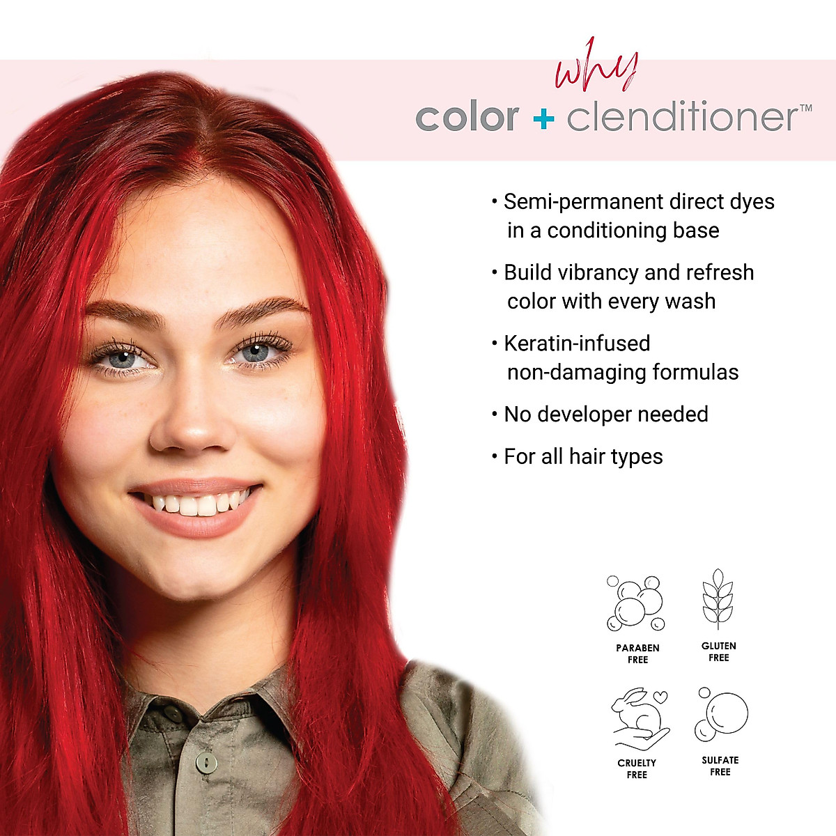 Keracolor Clenditioner Color Depositing Conditioner - Hair Glaze Colorwash, Red, 12 Fl Oz