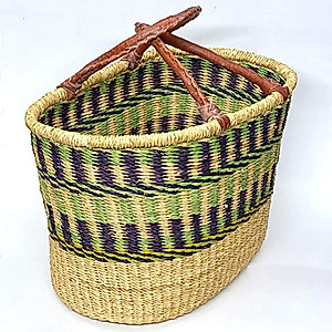 Bolga Baskets International Large Oval w/ Two Leather Wrapped Handles (Colors Vary)