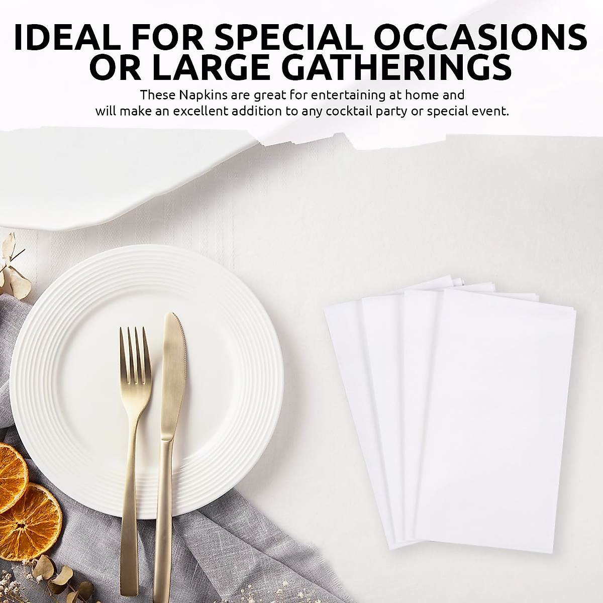 Trimming Shop White Disposable Linen Feel Cloth Napkins with Built-in Flatware Pocket, Pre-Folded Paper Hand Napkins for Wedding, Dinners, Events, Kitchen, Birthday Parties, Decoration (Pack of 50)