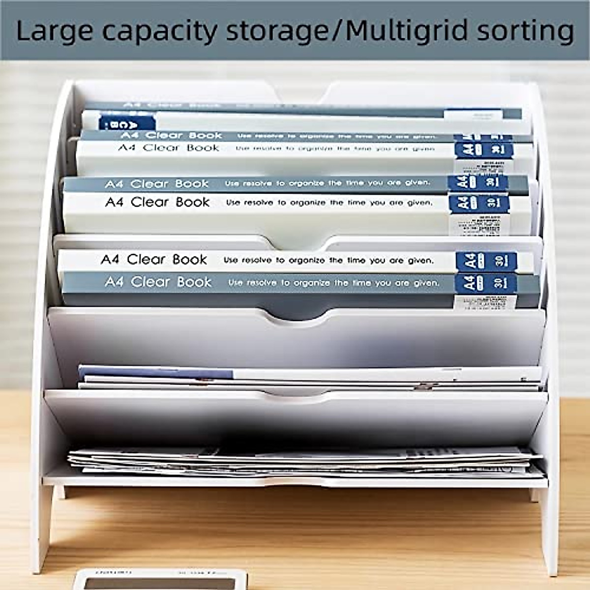 THUMEYE File Organizer for Desk, Fan-Shaped Desktop Organizer for Document/Letter/Paper with 6 Compartments, File Folder Organizer for Office School Home, White, 13.2'' D x 10.9'' W x 10.9'' H