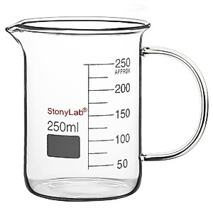 stonylab Glass Beaker with Handle, Borosilicate Glass Graduated Low Form Griffin Beaker with Handle and Pouring Spout, 250 ml