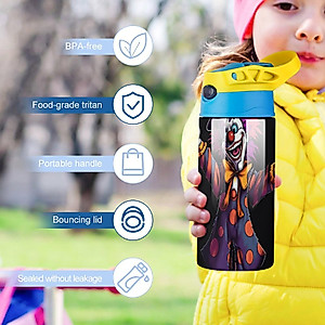 Stainless Steel Water Bottles Cute Cartoon Clown Travel Water Cups with Handle And Silicone Straw Drinking Cup with Leak Proof Lid Thermo Travel Mug for Women Men