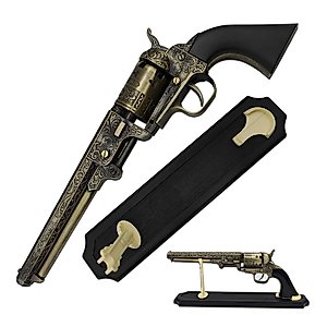 BladesUSA - Decorative Western Revolver with Display Stand - 13-inches Overall, Western Style Navy Revolver with Ornate Engravings on Body - SMB-110BK - Decorative, Collectible, Cosplay