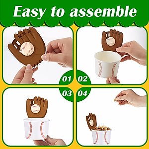 50 Sets Baseball Paper Bowls with Baseball Cards, Ice Cream Bowls Disposable Snack Cups Soup Cups Food Cups Baseball Thank You Cards Baseball Party Favors for Baseball Themed Party Decorations