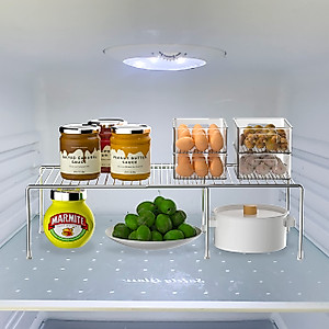 GEDLIRE Kitchen Cabinet Expandable Shelf Organizers Set of 2, Adjustable Metal Wire Pantry Storage Shelves, Plate Dish Organizer Rack for Cabinets, Cupboard, Counter, Freezer, Countertop, Chrome