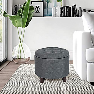 Convenience Concepts Designs4Comfort Round Storage Ottoman 19.75" - Versatile Contemporary Foot Stool for Living Room, Office, Gray Fabric