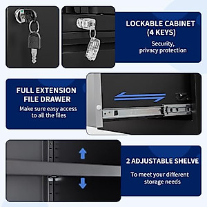 Yizosh Metal Storage Cabinet with 2 Drawers - 71" Steel Lockable File Cabinet for Home Office, Locking Cabinet with 2 Doors and 2 Shelves for Living Room, Pantry, Gym, Commercial Storage