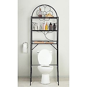J&V TEXTILES 3-Shelf Bathroom Organizer Over The Toilet, Bathroom Spacesaver (Black)*