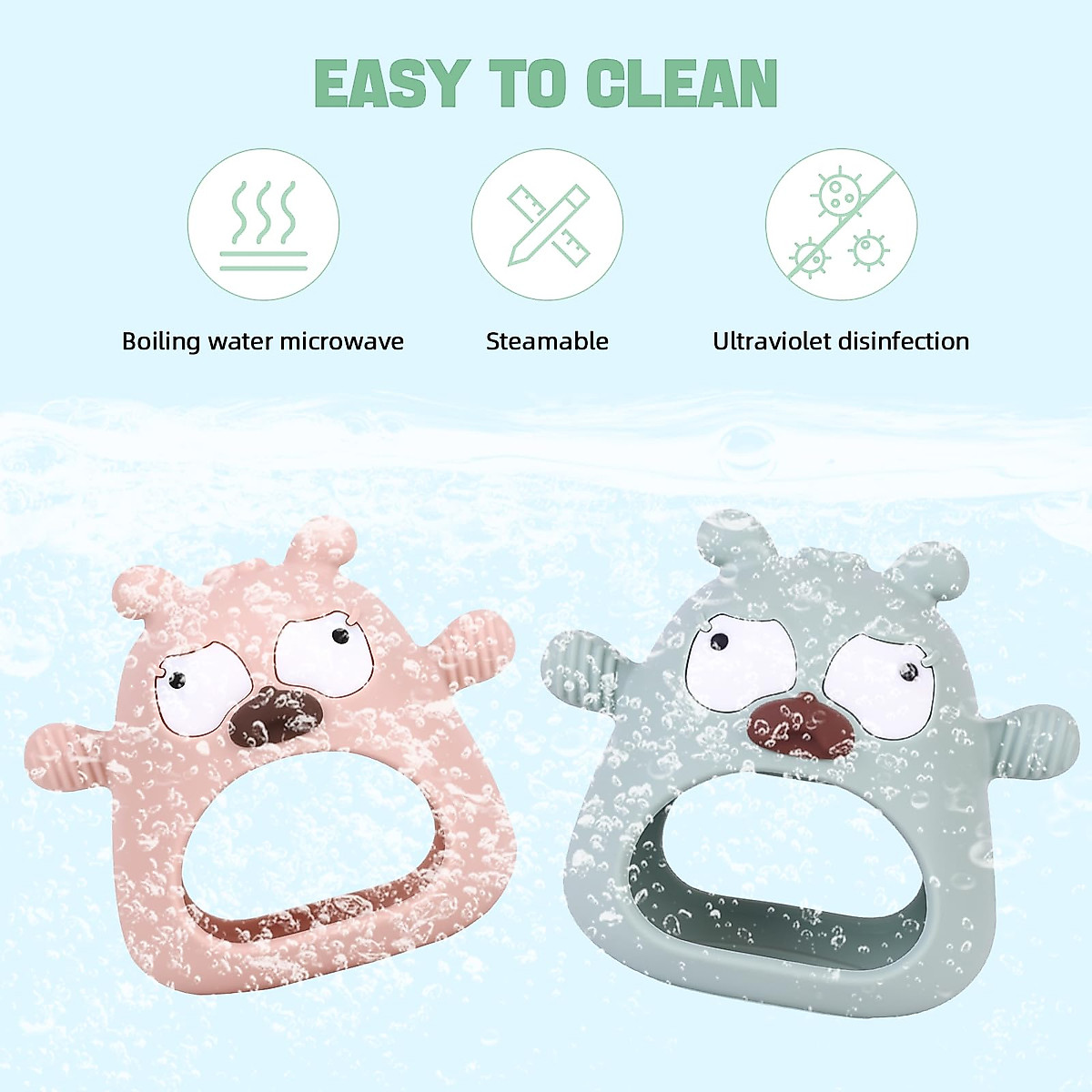 Teething Toys for Babies 0-6-12 Months, Baby Teether Never Drop Baby Teether for Teething Relief, Silicone Baby Hand Mittens with Sucking Need Pacifier, Baby Chew Toys for Breast Feeding (Green)