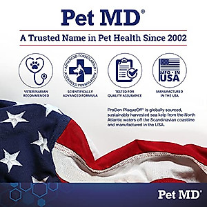 Pet MD Proden PlaqueOff Dog Teeth Cleaning Dental Care Powder - Oral Care Supplement for Dogs - Reduce Bad Breath, Tartar, & Plaque - 60g