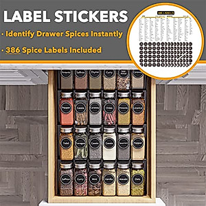 SpaceAid Spice Drawer Organizer with 28 Spice Jars, Spice Drawer Organizer with 24 Spice Jars, 386 Spice Labels
