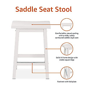 Amazon Basics Solid Wood Saddle-Seat Counter Height Kitchen Island Barstool, 24-Inch Height, White - Set of 2
