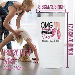 Onebttl Dance Teacher Appreciation Gift - OMG Point Your Toes - 20oz/590ml Stainless Steel Insulated Tumbler for Women, Her (White)