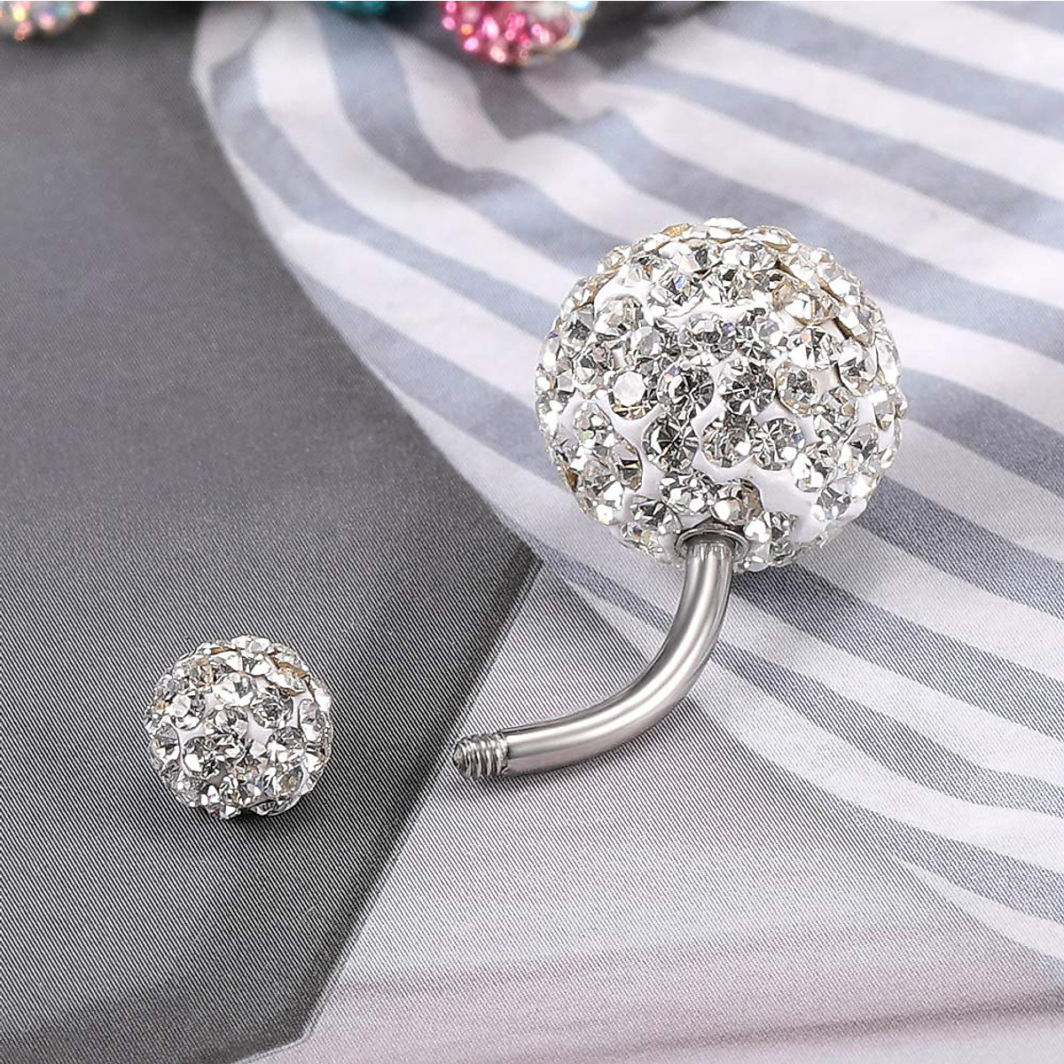 ZS Pretty Belly Button Ring with Gradual Color Crystal Fervid Ball Navel Ring for Women (AB White)