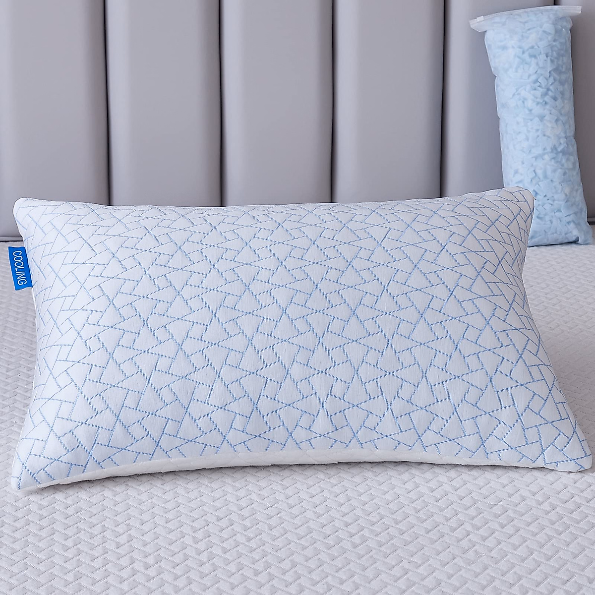 Cooling Pillow for hot Sleepers - Queen Pillow for Side and Back Sleeper - Adjustable Bed Pillows - Shredded Memory Foam Cooling Gel Pillow with Extra Fill