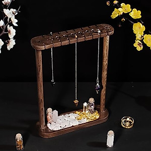 Kihomi Pendulum Display Stand with Tray | Wooden Crystal Stone Holder Up to 17 Pendulums and Crystal Pendants - Aesthetic Witchy Decor, Witchcraft and Wiccan Supplies for Your Spiritual Space (Brown)