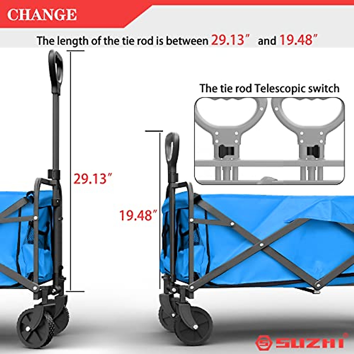 SUZHI Small Wagons Carts with Wheels Foldable, Collapsible Camping Wagon Cart On Wheels Outdoor Lounge Wagon, Fishing Wagon, Pet Wagon for Apartment Grocery