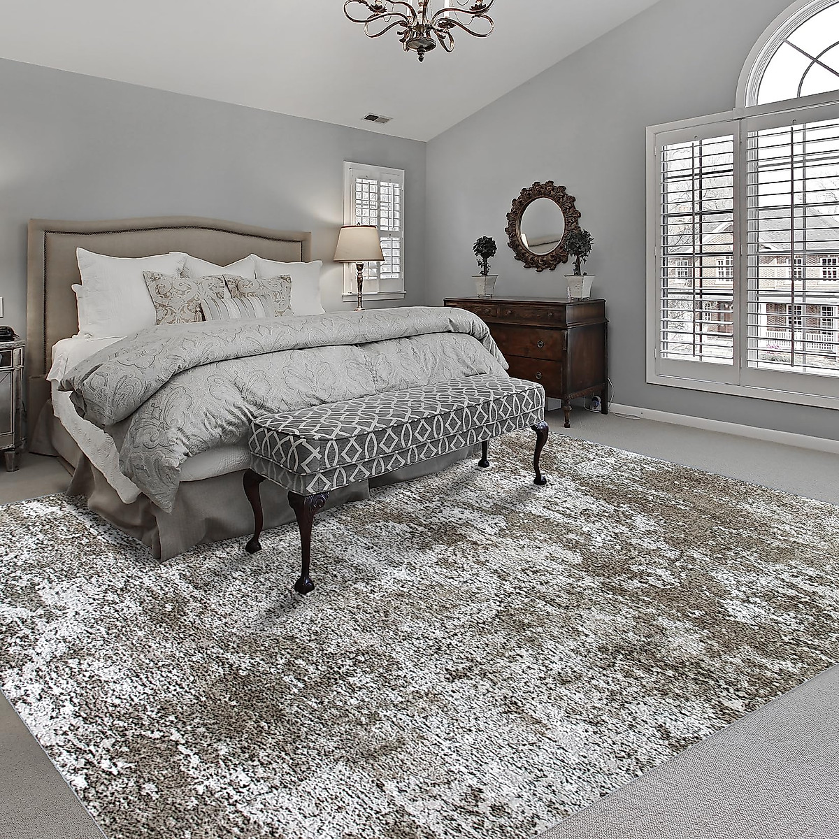 8x10 Area Rugs for Living Room: Large Machine Washable Area Rug with Non Slip Backing Non Shedding Abstract Stain Resistant Carpet for Bedroom Dining Room Nursery Home Office - Beige