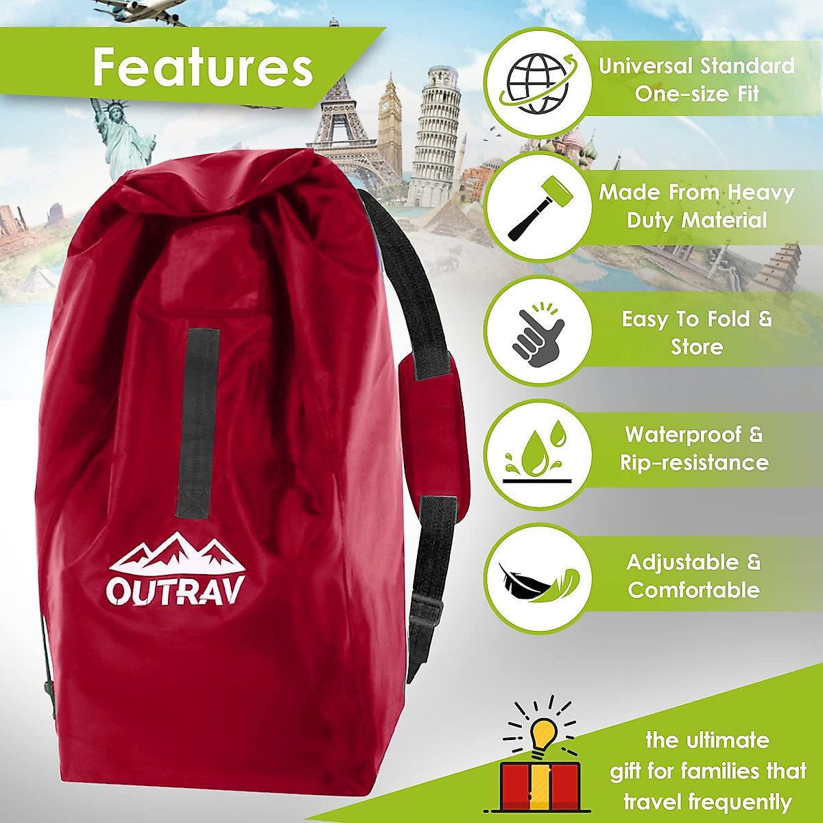 Car Seat Travel Bag with Backpack Straps – Protective Airport Approved Airplane Baggage Gate Check Luggage Storage Sack for Traveling with Booster or Carseat – Universal 2-in-1 Carrying Jacket System