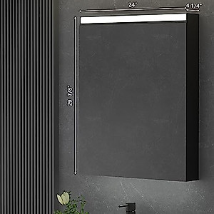 ExBrite LED Lighted Bathroom Medicine Cabinet with Mirror,24" W x 30" H Medicine Cabinet with Lights,Black Medicine Cabinet with 3-Layer Storage Shelves,Surface mounting only (Left Opening Door)