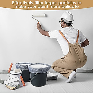 Windyun 60 Pcs Paint Strainer Bags 5 Gallon Fine Mesh Filter Bag Disposable Paint Strainer Bag 5 Gallon Bucket Strainer with Elastic Top Opening Hydroponic Filter Bag for Paint Gardening (White)