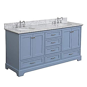 Kitchen Bath Collection Harper 72-inch Double Bathroom Vanity (Carrara/Powder Blue): Includes Powder Blue Cabinet with Authentic Italian Carrara Marble Countertop and White Ceramic Sinks