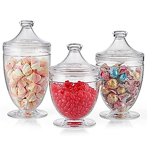 MOLIGOU Acrylic Apothecary Jars with Airtight Lid, Candy Jars for Candy Buffet, Decorative Bathroom Canisters, Set of 3