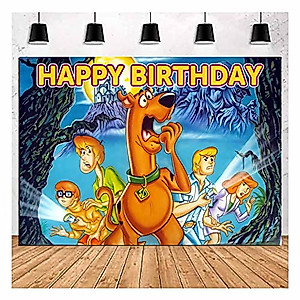 Cartoon Scooby Doo Photography Backdrops Mystery Machine Van Halloween Scooby Doo Zombie Island Photo Background 5x3ft for Kids Birthday Party Decoration Banner