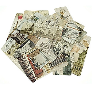 AKOAK 30 Piece Set Vintage European Scenes Retro Old Travel Postcard Bookmarks,Note Pads,Memo Pads