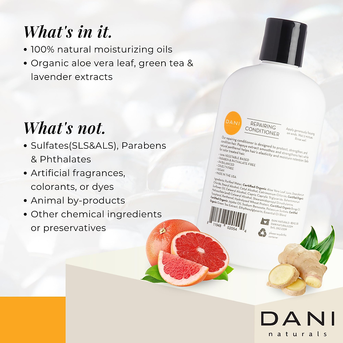 DANI Natural Nourishing Conditioner Naturals - Organic Ingredients Hydrate & Strengthen Hair - Sulfate, Phthalate & Paraben Free - Vegan & Cruelty Free - 12 Ounces (Grapefruit Ginger)