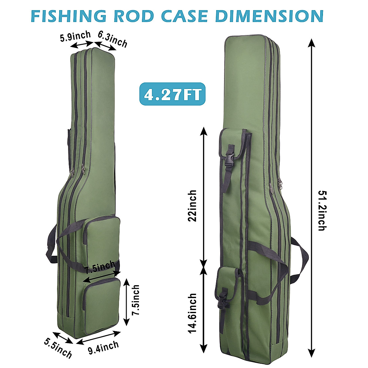 4.27ft Fishing Rod Case Bag, Portable Fishing Pole Bag Carrier for Travel, Waterproof Fishing Rod Organizer, Large Capacity Fishing Tackle Storage Bag, Fishing Gear Gifts for Men