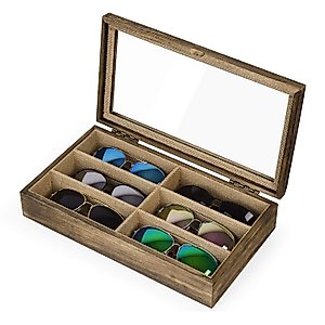 SRIWATANA Sunglasses Organizer Box, Father's Day Gift, 6 Slot Eyeglasses Display Case Storage for Women Men, Carbonized Black