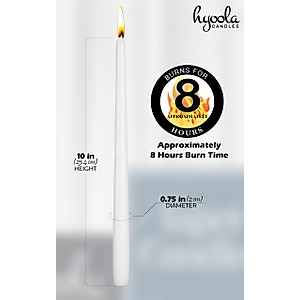 Hyoola 12 Pack Tall Taper Candles - 10 Inch White Dripless, Unscented Dinner Candle - Paraffin Wax with Cotton Wicks - 8 Hour Burn Time