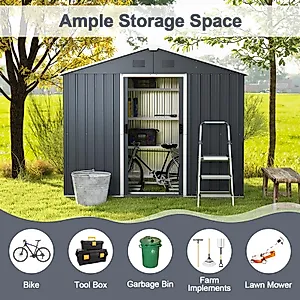 IRONMAX Outdoor Storage Shed with Floor, 7 x 5 FT Galvanized Steel Garden Shed Cabinet with Double Sliding Door & Air Vent, Utility Metal Tool Storage Shed House for Garden, Backyard, Patio, Lawn