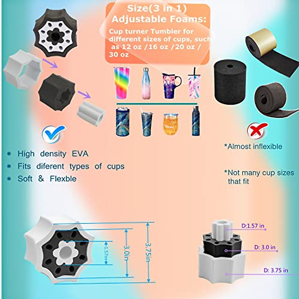 6X Multi Cup Turners for Crafts Tumbler Cup Spinner Machine Kit, Wood Cuptisserie Turner DIY Glitter Epoxy Tumblers