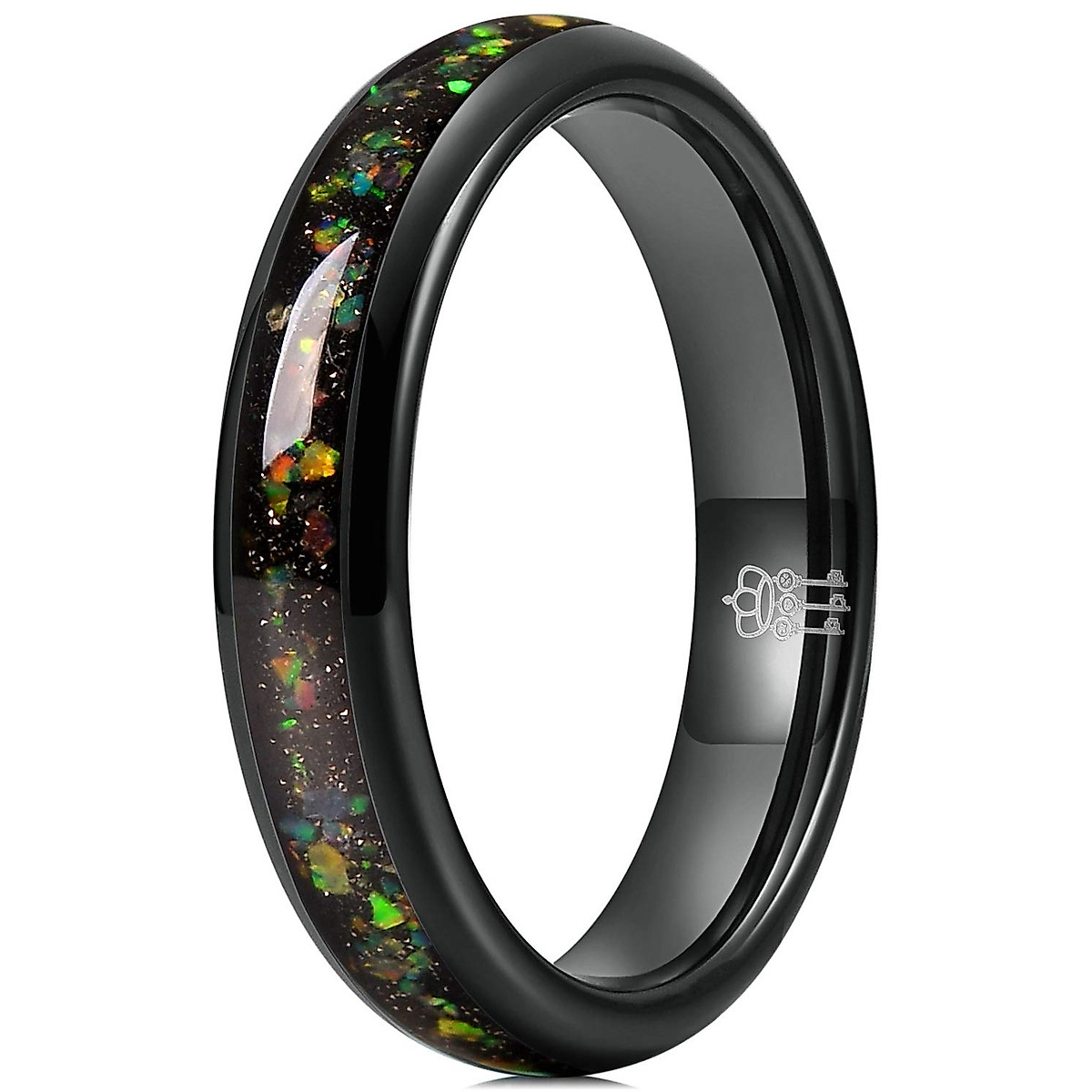 THREE KEYS JEWELRY Womens Charming Jewelry Tungsten Galaxy Colourful Fire Color Stones Polished Wedding Carbide 4mm Ring Band for Women Engagement Black Size 9