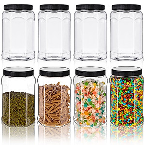 8 Pieces Large Clear Plastic Jars with Lids 70 oz Empty Storage Containers Hexagon Wide Opening Airtight Plastic Canisters with Lids for Kitchen Dry Food, Snacks, Flour, Sugar, Dog Food, Spice