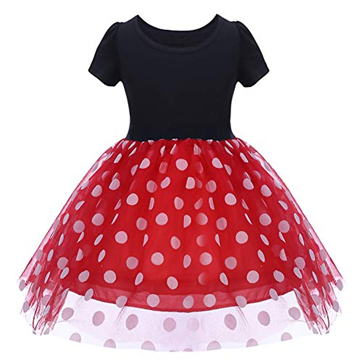Baby Girls Polka Dots Tulle Spliced Ballet Dress with Bowknot Headband Birthday Party Princess Tutu Dress Red 2-3 Years