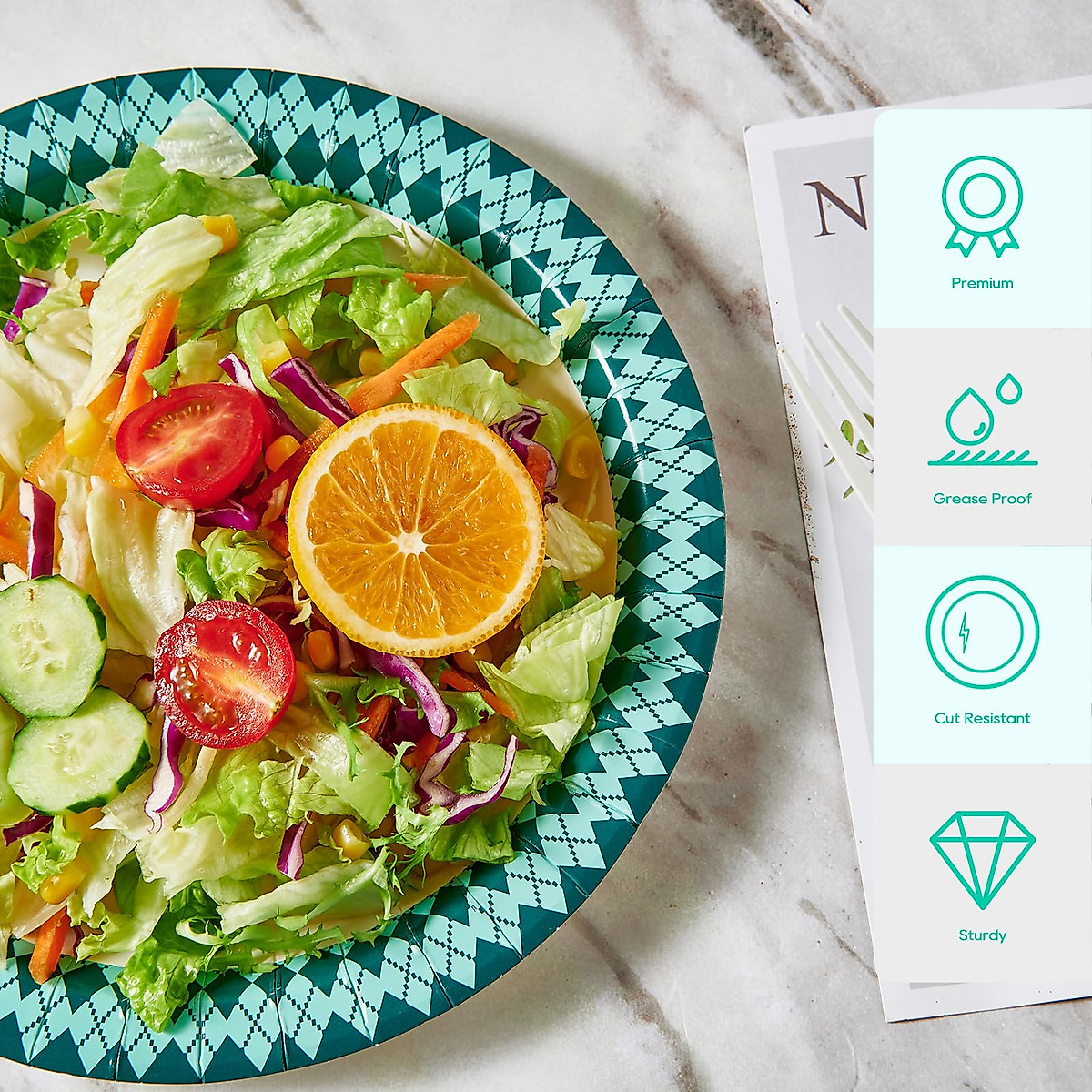 JOLLY PARTY Paper Plates Disposable, 360 Count 8.37 inch Dinner Paper Plates, Soak Proof Disposable Plates, Cut Proof Paper Plates for Everyday Use, Diamond Pattern Rim Design