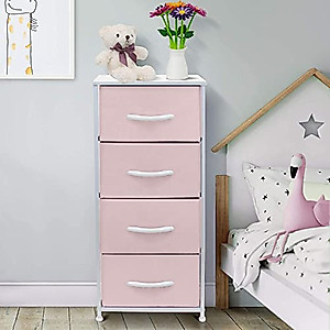 Sorbus Dresser Storage Tower, Organizer Drawers for Closet Boys & Girls Bedroom, Bedside Furniture, Chest for Home, College Dorm, Steel Frame, Wood Top, Fabric Bins(Pink)