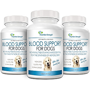 Nutrition Strength Blood Support for Dogs, Supplement for Anemia in Dogs, Promotes Red Blood Cell Health, with a High Level of Iron, Vitamin B12, Organic Spirulina and Purpurea, 120 Chewable Tablets